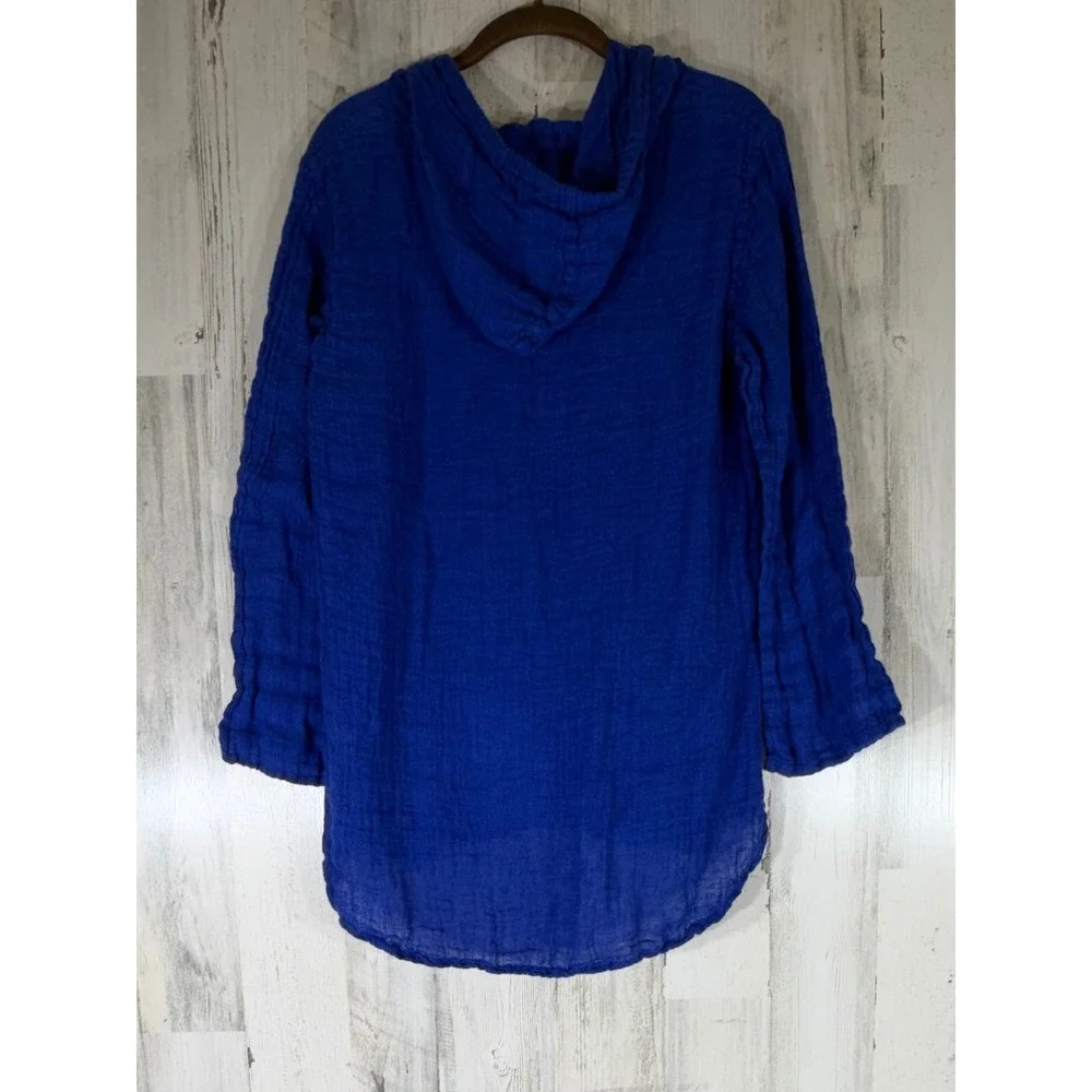 Flax | Tops | Flax Linen Hoodie Small Royal Blue Crinkle Gauze Beach ...